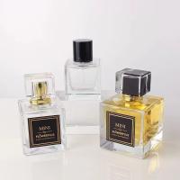 China Square Transparent Perfume Bottle Glass Empty With Lid 100ml 50ml for sale