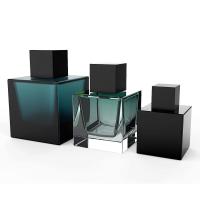China Square Transparent Perfume Bottle Glass Empty With Lid 100ml 50ml for sale