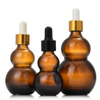 China Dropper 10ml Gourd Shape Amber Glass Roll On Bottles Silk Printing for sale