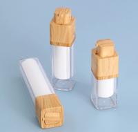 China Plastic AS White 15ml 30ml 50ml Lotion Pump Bottle With Wooden  Cap for sale