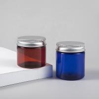 China 2oz 4oz 8oz Plastic Cosmetic Jars Clear PET Aluminum Caps Black Smooth Lined for sale