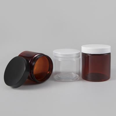 China 100ml 150ml 200ml 250ml 300ml Amber Black Pet Cream Plastic Cosmetic Jar With White Black Lid for sale
