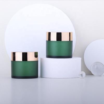 China 4oz Acrylic Matte Green Face Cream Jar With Golden Silver Lids for sale