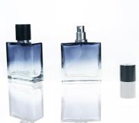 China Refillable Blue Square Luxury Glass Perfume Bottle 50ml 30ml for sale