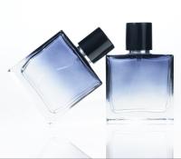 China Refillable Blue Square Luxury Glass Perfume Bottle 50ml 30ml for sale