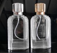 China Custom Design 60ml Square New Cap Empty Crimp Glass Perfume Spray Bottle for sale