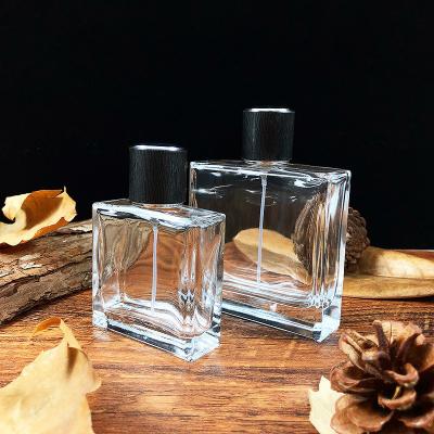 China Wholesale Clrear 50ml 100ml Square Screw Cap Glass Perfume Spray Bottle With Packing for sale