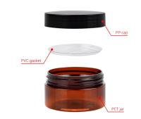 China Round Frosted PET Amber Cosmetic Jars 49*45mm Metallization for sale