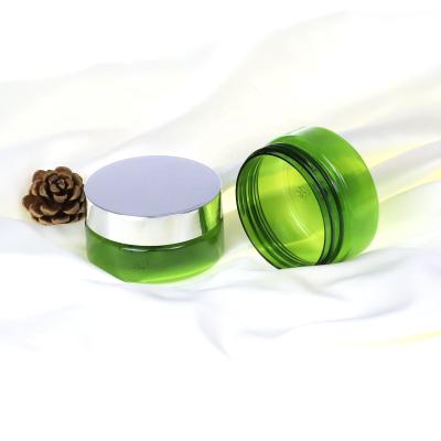 China PET Clear Green Plastic Cosmetic Jars 80ml Silkscreen Printing for sale