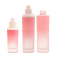 China Frosted Gradient Pink Color Glass Cosmetic Lotion Pump Bottle for sale