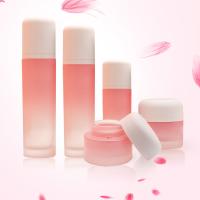 China Frosted Gradient Pink Color Glass Cosmetic Lotion Pump Bottle for sale