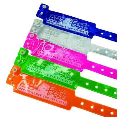 China Neon PVC Wristbands 250x25mm One Time Use Custom Logo Waterproof Festival ID for sale
