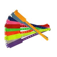 China Custom Neon Color PVC Wristband 250mm x 25mm Waterproof Plastic Bracelet for Hotel Identification for sale