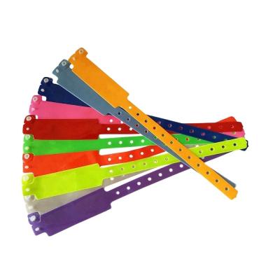 China Custom Neon Color PVC Wristband 250mm x 25mm Waterproof Plastic Bracelet for Hotel Identification for sale