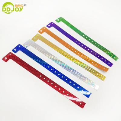 China Custom Holographic Wristband 250x25mm Snap Clasp Plastic Event Bracelet for Parties Festivals Clubs for sale