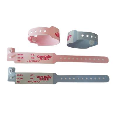 China Custom PVC Vinyl Wristbands 250x25mm with Logo Text Barcode QR Code for Hospital Patient ID Charity for sale