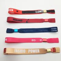 China Red RFID Chip Satin Fabric Wristbands 350x15mm Custom Logo for Event Festival Party for sale