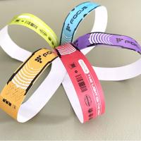 China Custom Logo Printed Tyvek Wristbands Waterproof Strong Adhesive Closure 250x25mm for sale