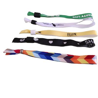 China Custom Logo Polyester Satin Woven Ribbon Wristband 350x15mm for Events for sale