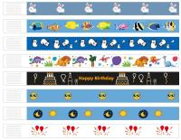 China Custom Tyvek Paper Wristbands 250x25mm Dinosaur Rabbit Balloon Design Stock Colors for sale