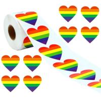 China Rainbow Heart Ribbon Sticker 1.5 inch 500pcs per Roll Striped Love Pride Gift Craft for sale