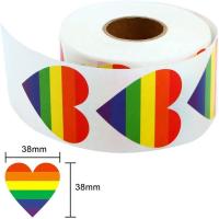 China Rainbow Heart Ribbon Sticker 1.5 inch 500pcs per Roll Striped Love Pride Gift Craft for sale