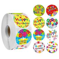 China 500pcs Cartoon Happy Birthday Stickers Adhesive Party Decoration Roll 65g for sale