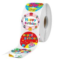 China 500pcs Cartoon Happy Birthday Stickers Adhesive Party Decoration Roll 65g for sale