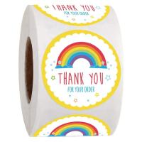 China Custom Oil Resistant Rainbow Thank You Sticker 500 Pieces per Roll for Gift Decoration for sale