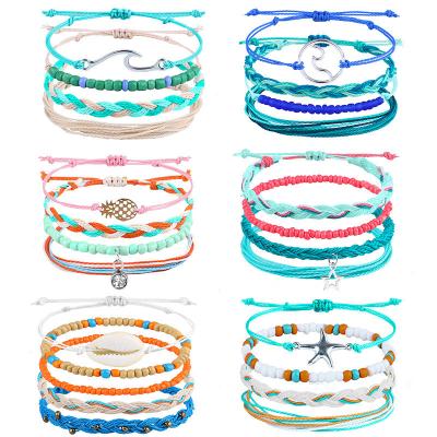 China Handcrafted Wax Thread Braided Rice Bead Bracelet 16 8cm Colorful Women Jewelry for sale