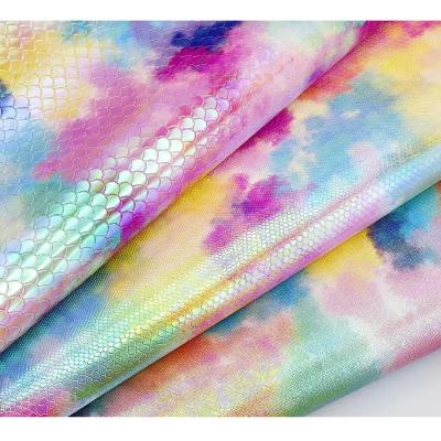China 0.8mm Laser Colorful Cloud Fish Scale PU Leather - Waterproof Synthetic Material for Handbags & Accessories for sale