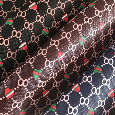 China Printed Heart Shape Number 8 PVC Faux Leather Fabric for Bags Purses Wallet Phone Case 1.0mm Thick for sale
