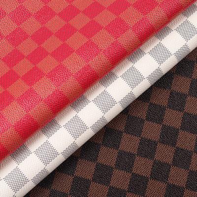 China Mixed Color Checkerboard Printed PVC Faux Leather Fabric for Bags 1.4mm Thick 54 Inch Width for sale