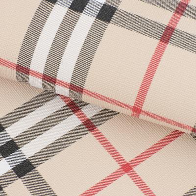 China Classic Plaid Printed PVC Faux Leather Fabric for Bags 1.4mm Thickness 54 Inch Width for sale
