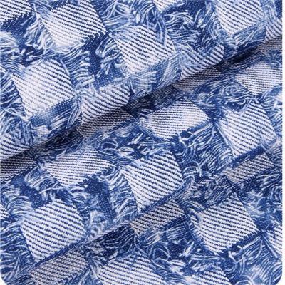 China 0.7mm Two-Tone Checked Denim Plush PVC Leather Fabric for Handbag Making Wear Resistant for sale