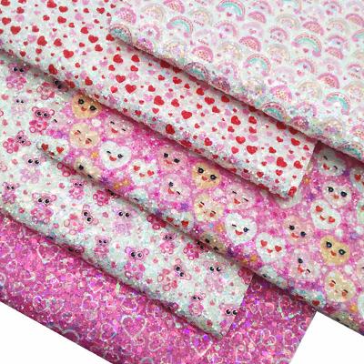 China Printed Pink PU Leather with Valentine's Day Heart Print - 120mm Love Shape with Cotton Velvet Backing for Craft Projects for sale
