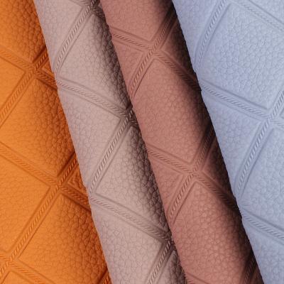 China 1.1mm Elastic Litchi Woven Checkered Pattern PVC Faux Artificial Leather Fabric for Handbags for sale