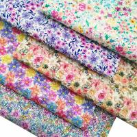 China Shiny Spring Flower Printed Glitter Cotton Velvet Bottom PU Leather Fabric - 12 Color Options for Spring & Valentine Crafts for sale