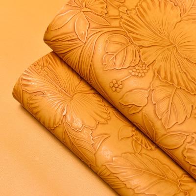 China 3D Retro Floral Embossed PVC Leather 1.4mm Brushed Bottom Faux Leather for Handbag Packaging Box Decorative Fabric for sale