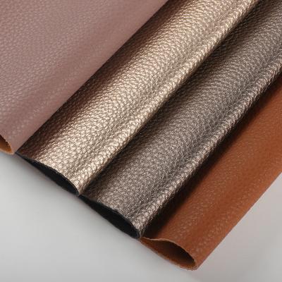 China 1.2mm PU Embossed Rexine Litchi Synthetic Leather with Velvet Backing for Bags Wallets Shoes for sale