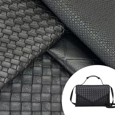 China 0.6mm Thickness 140cm Width Looped Fabric Backing PVC Woven Pattern Synthetic Leather for Furniture and Automotive for sale
