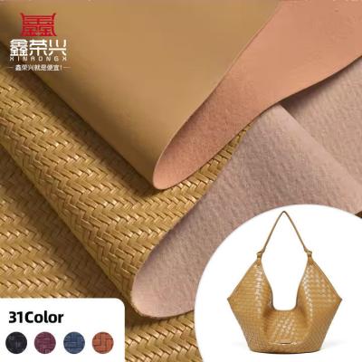 China PVC Embossed Woven Pattern Synthetic Leather 1.2mm 137cm for Sofa Bag Car Seat Wallet Faux Fabric for sale