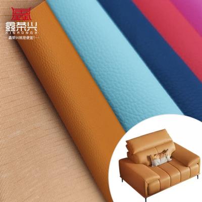 China Wholesale Embossed Litchi PVC Knitting Waterproof Artificial Synthetic Leather 0.6mm 140cm for Sofa Chair Furniture for sale