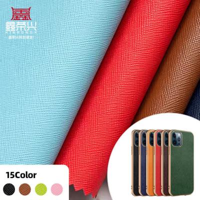 China PU Cross Grain Saffiano Synthetic Leather 0.5mm 138cm Width for Packing Box Menu Cover Phone Case Lining for sale