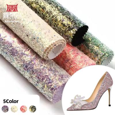 China PU Glitter Faux Leather Fabric 0.5mm 140cm Wide Sparkly Shiny Synthetic Leather for Shoes Bags Crafts for sale