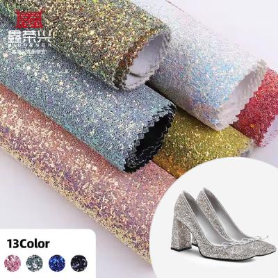 China Elastic PU Glitter Hexagon Fabric Synthetic Leather 1.2mm 140cm for Shoes Bags Crafts for sale