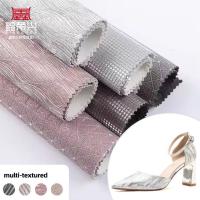 China Elastic PU Embossed Glitter Faux Leather Fabric 0.5mm 140cm for Shoes Bags Crafts for sale