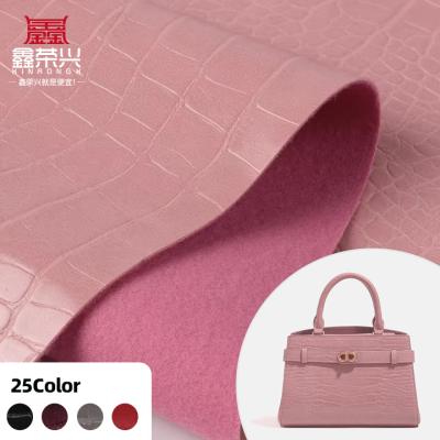 China PVC Crocodile Print Faux Leather Fabric 137cm Width Double Brushed Backing 1mm Thick for sale