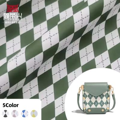 China PVC Square Diamond Printed Faux Leather Fabric 0.8mm 137cm for Handbag Shoes Wallet Belt for sale