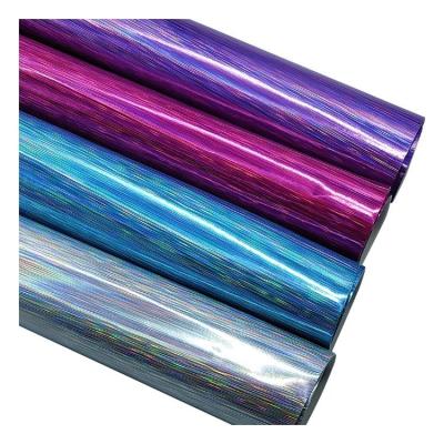 China Rainbow PU Holographic Wire-Drawing Embossed Faux Leather 0.7mm 140cm for Shoes Handbag Notebook for sale